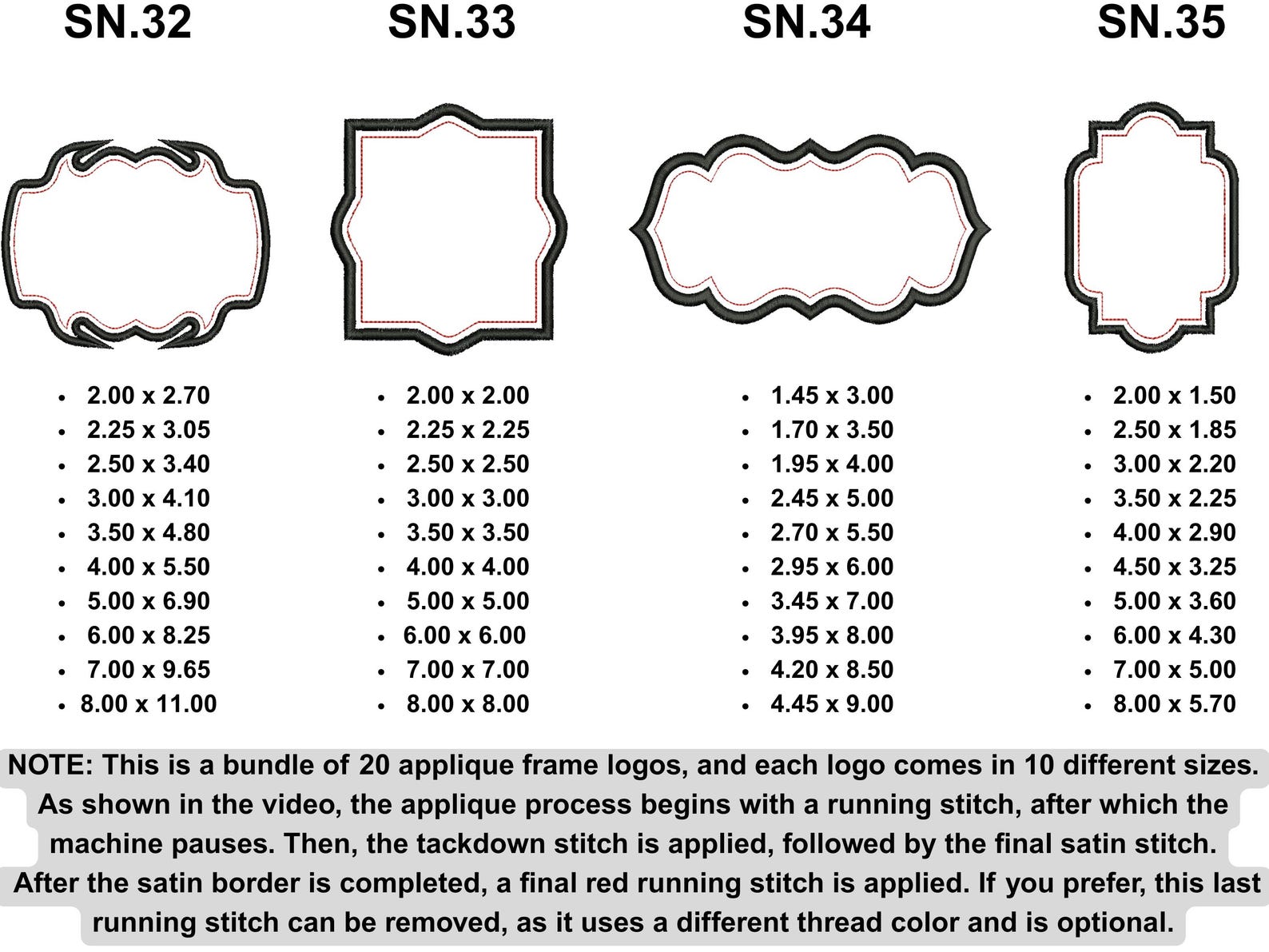 Shape Applique Embroidery Designs, Badge & Label Outlines, 20 Shapes ...
