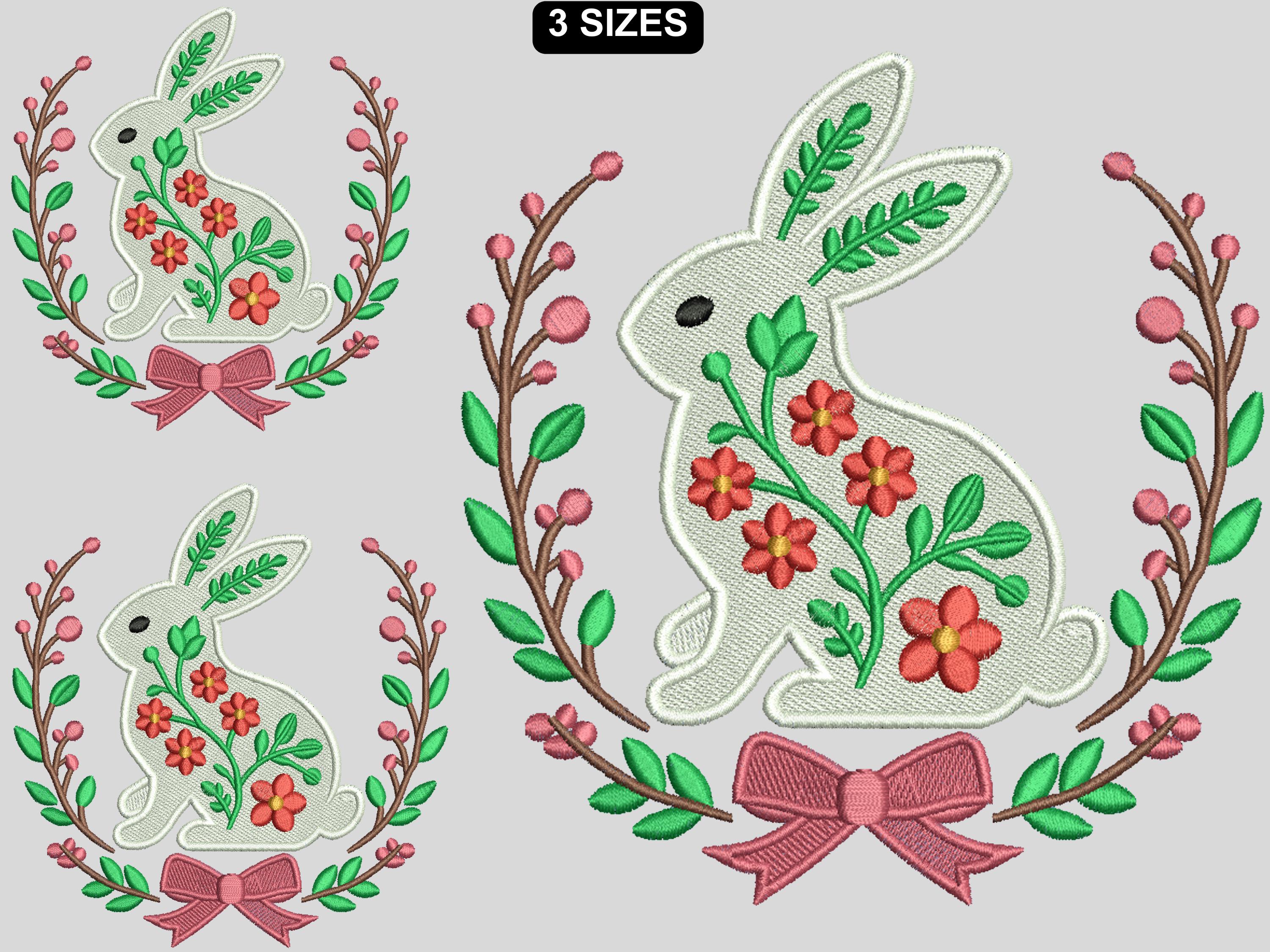 Floral Bunny Embroidery Design: Spring Rabbit (3 Sizes) (instant ...