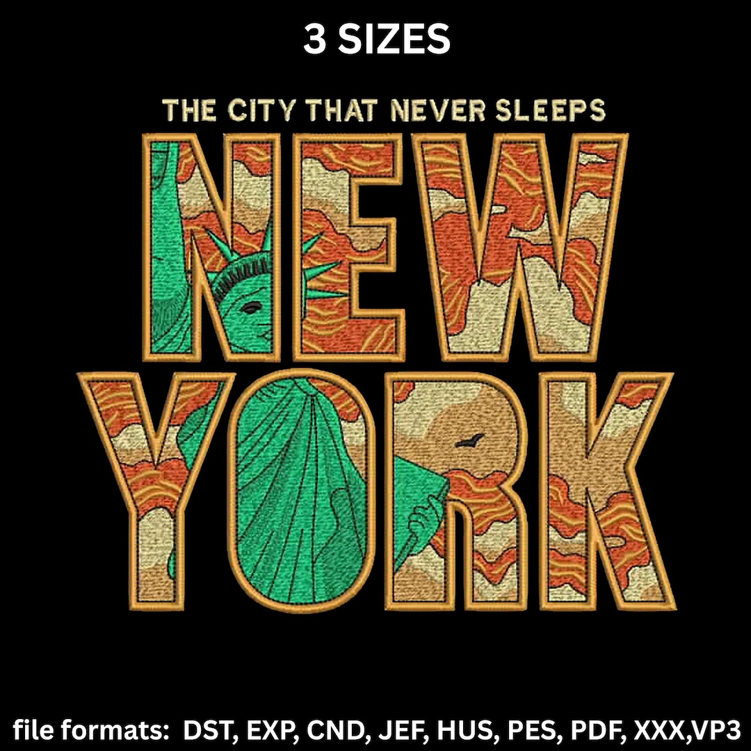 New York Embroidery Design, NYC Statue of Liberty Embroidery, 3 Sizes ...
