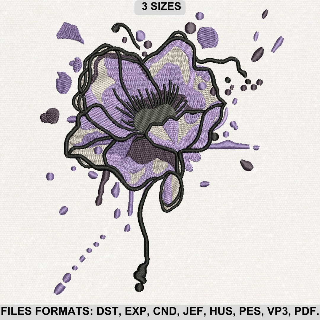 Poppy Machine Embroidery Design, Watercolor Floral, 3 Sizes, Instant ...