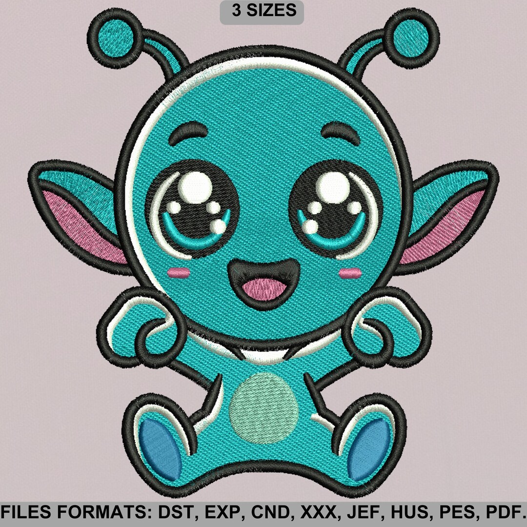 Cute Alien Embroidery Design, Cartoon Space Creature, 3 Sizes, Instant ...