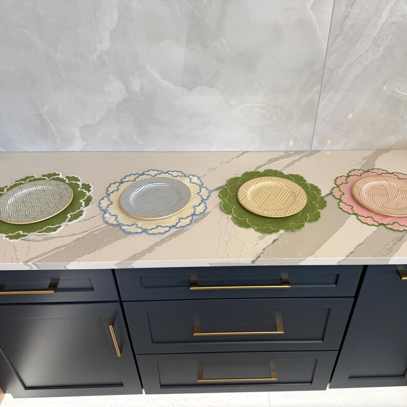 Elegant Green and White Handmade Fabric Placemat With Scalloped Edge ...