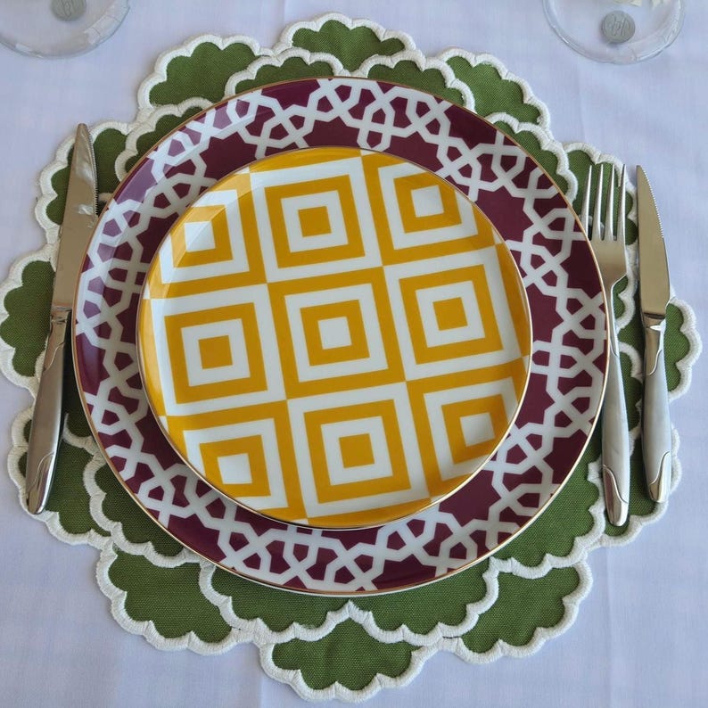 Elegant Green and White Handmade Fabric Placemat With Scalloped Edge ...