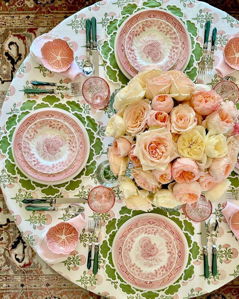 Embroidered Green Scalloped Placemat, Waterproof Cotton Easter Table ...