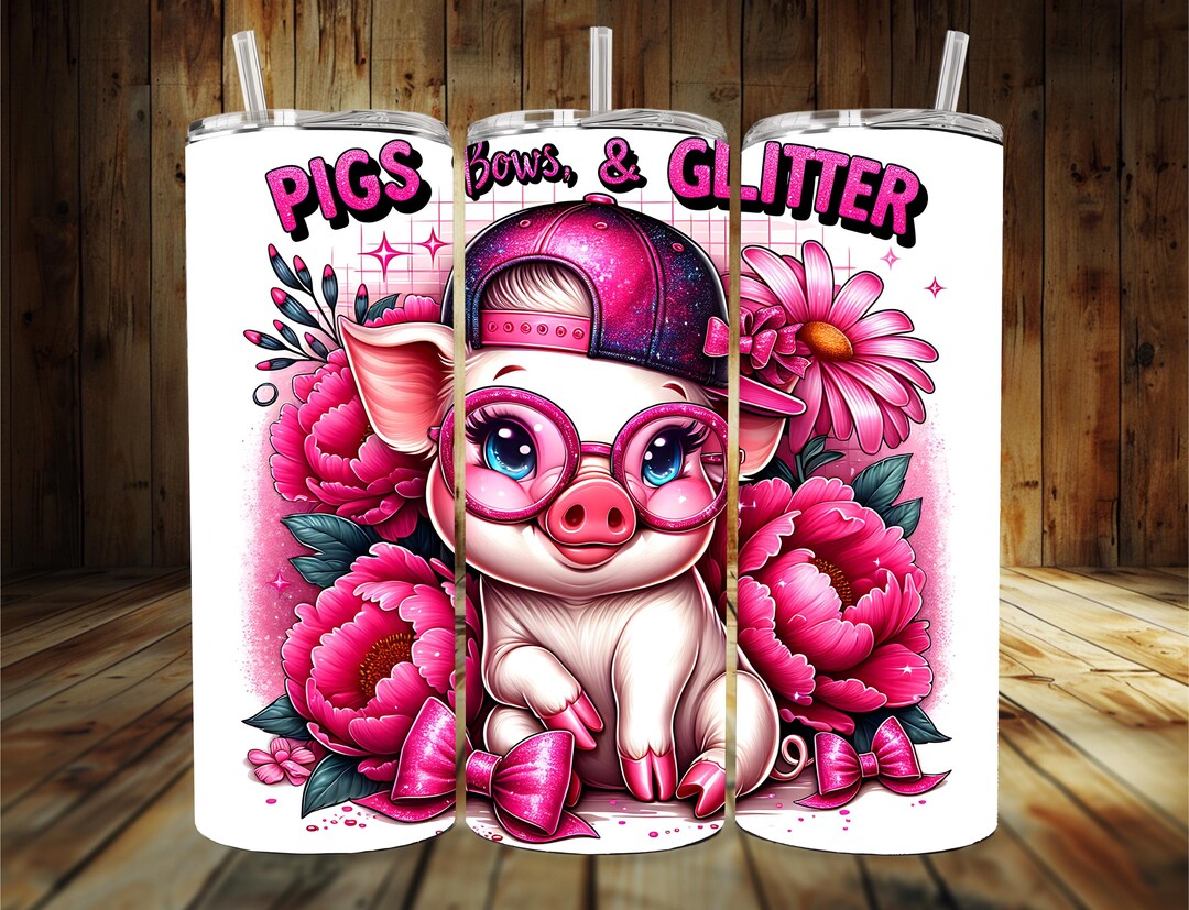 Pigs Bows and Glitter Tumbler Wrap, Cute Pig 20oz Skinny Tumbler Wrap ...