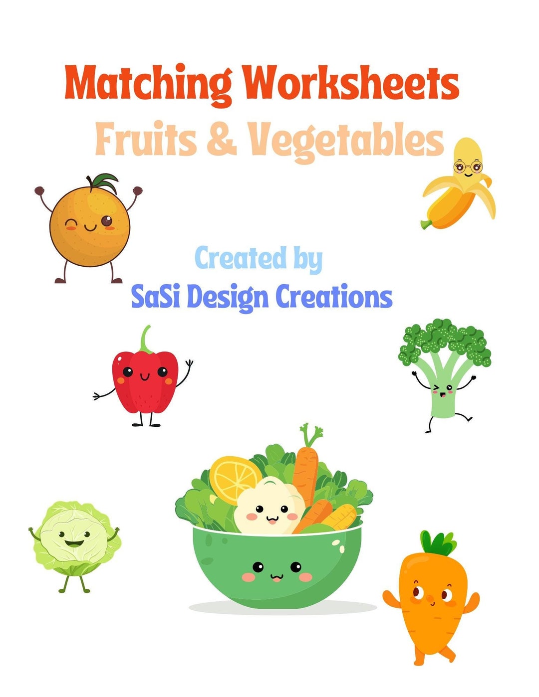 30 Printable Funny Fruits & Vegetables Matching Worksheets ...