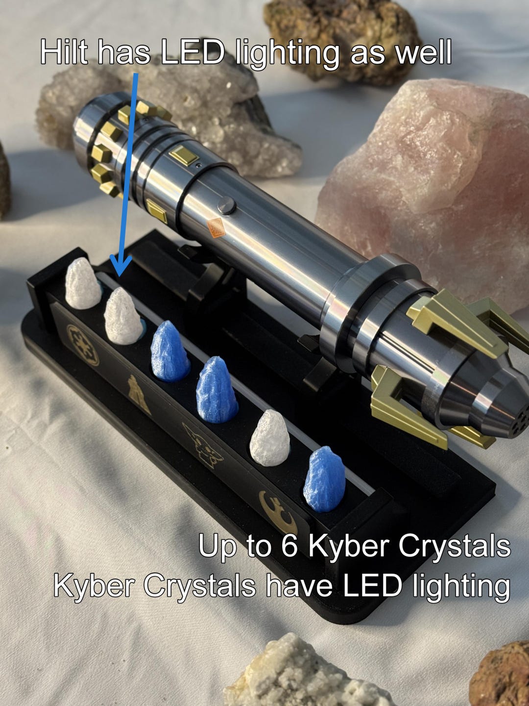 Lightsaber Display Stand With Kyber Crystal Holders and LED Lighting ...