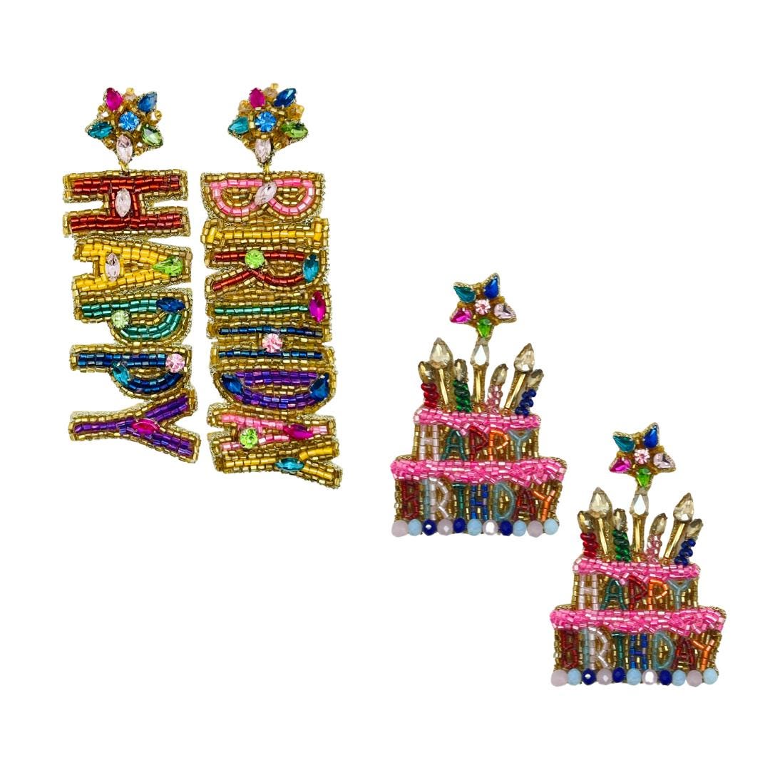 Happy Birthday Beaded Earrings, Birthday Girl Earrings, Birthday Gift ...