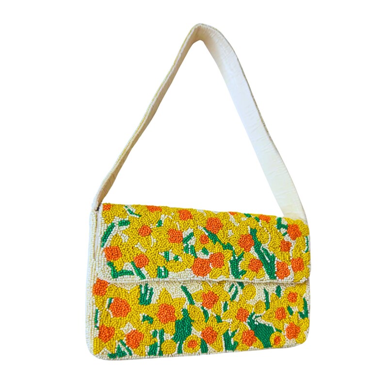 Daffodil Beaded Shoulder Bag, Handmade Floral Seed Bead Purse, Summer ...