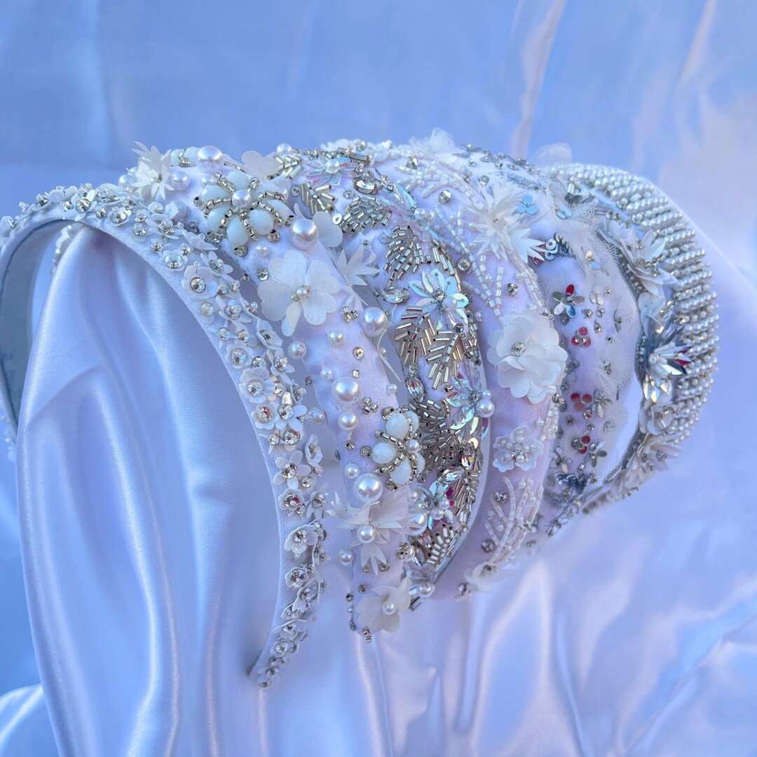 Elegant Pearl Headband, Designer Floral Headbands, Embellished Padded ...
