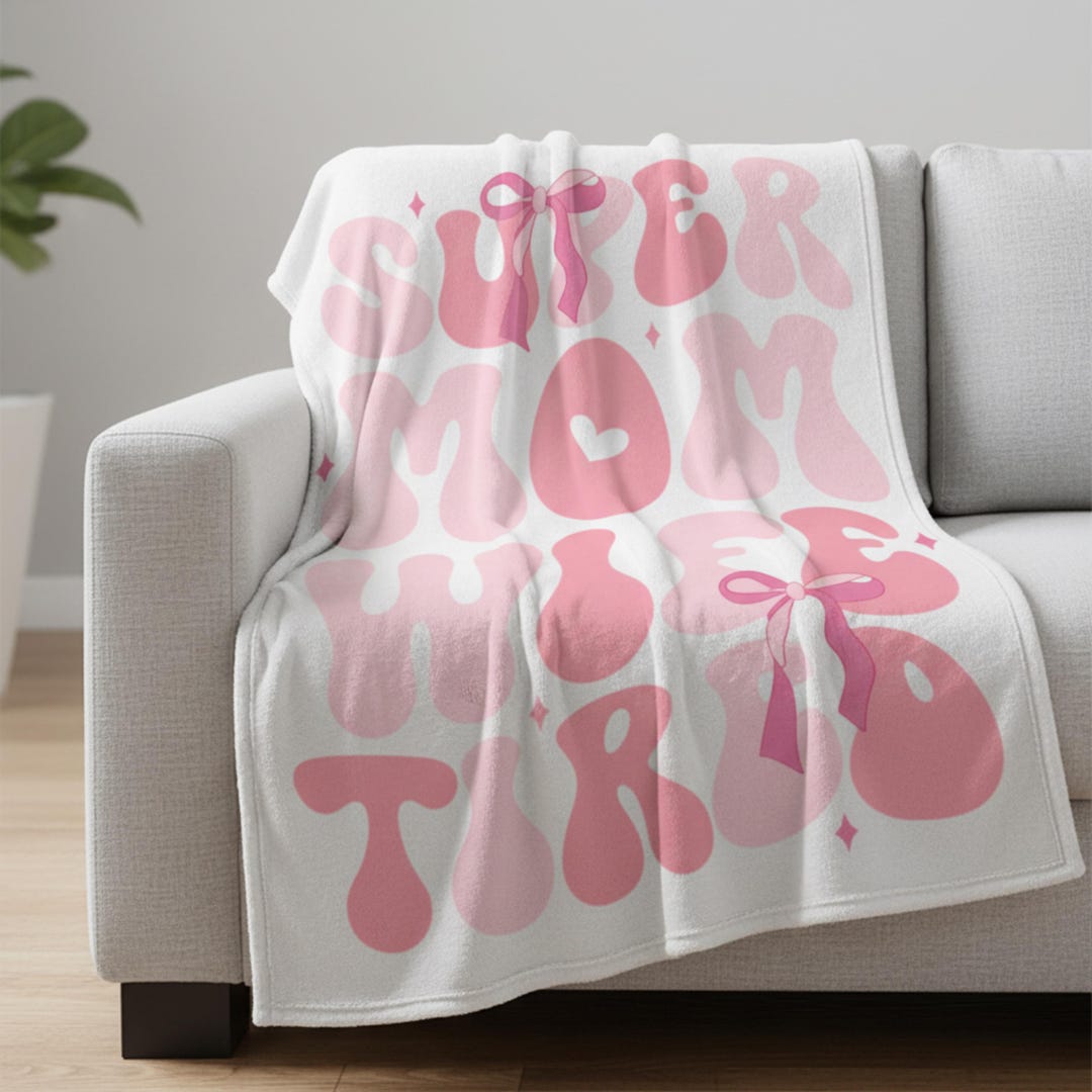 Super Mom Wife Tired Velveteen Plush Blanket | Pink Retro Text - Etsy