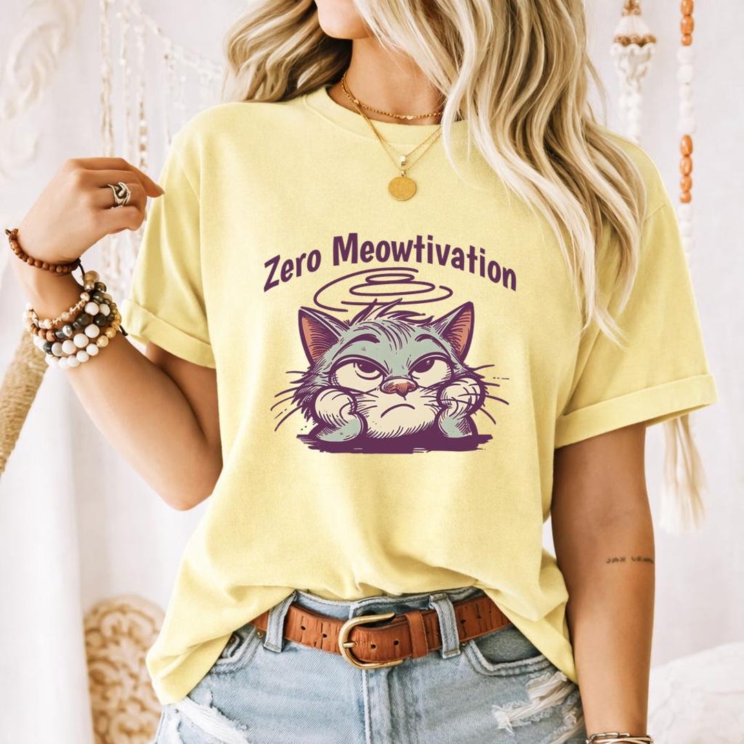 Zero Meowtivation Comfort Colors T-shirt, Funny Grumpy Cat Graphic - Etsy