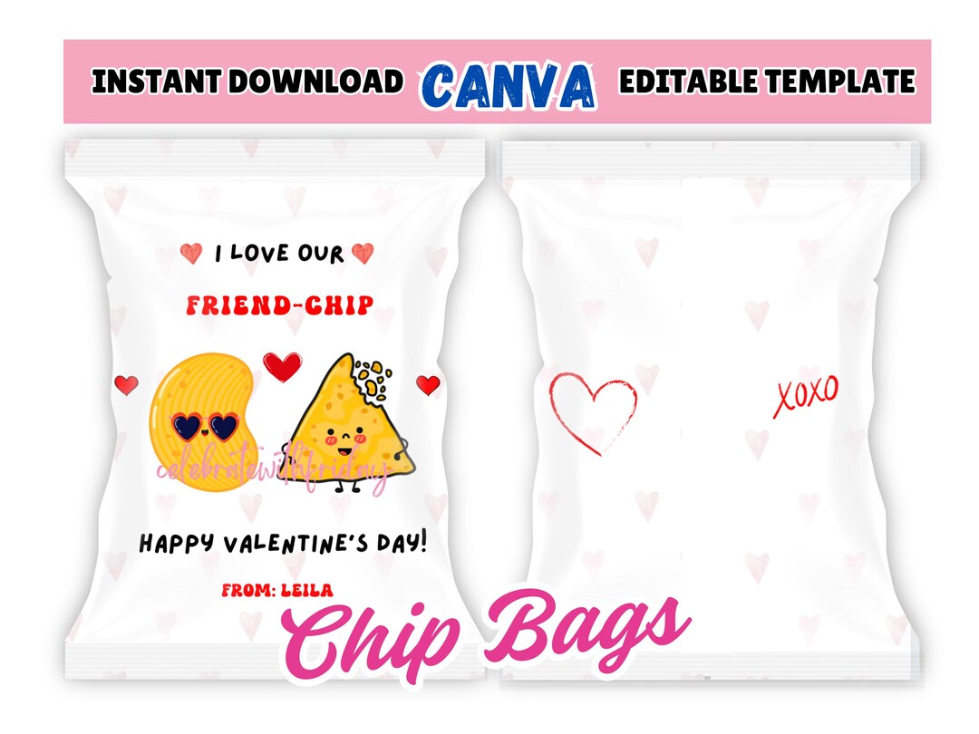 Printable Kids Valentines Chips Bag Friend-chip, Valentine Favour ...