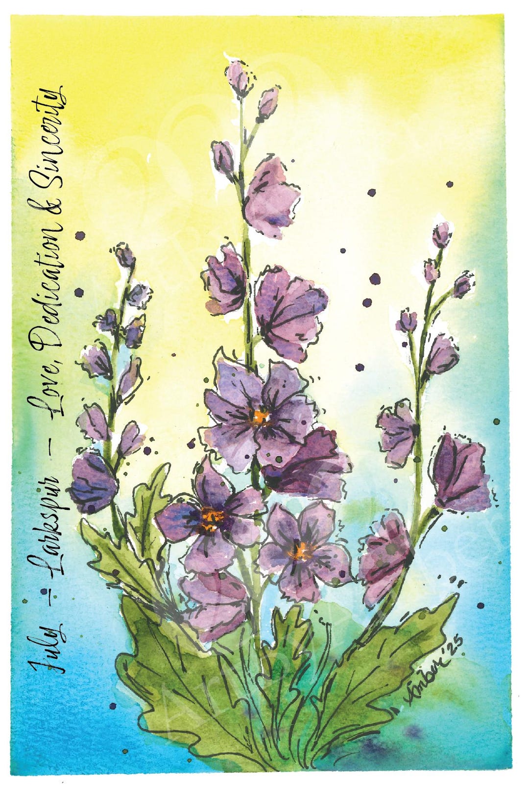 DIGITAL DOWNLOAD**** July Birth Flower, Larkspur Watercolor Painting ...
