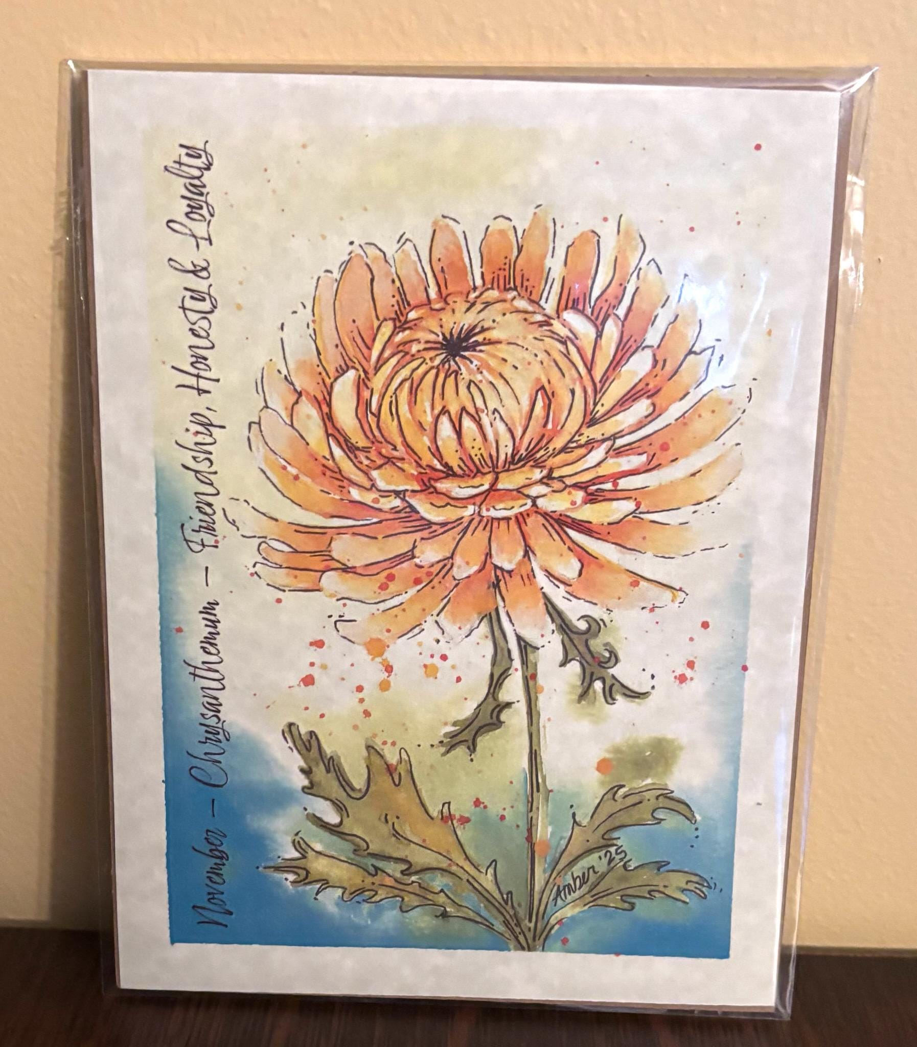November Birth Flower, Chrysanthemum Watercolor Painting 5 X 7 - Etsy