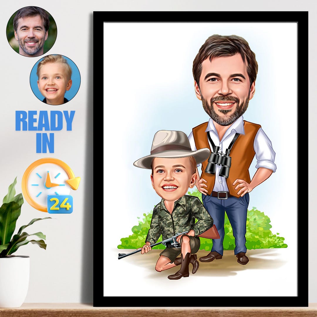 Custom Hunting Portrait Hunting Caricature Family Hunting Illustration ...
