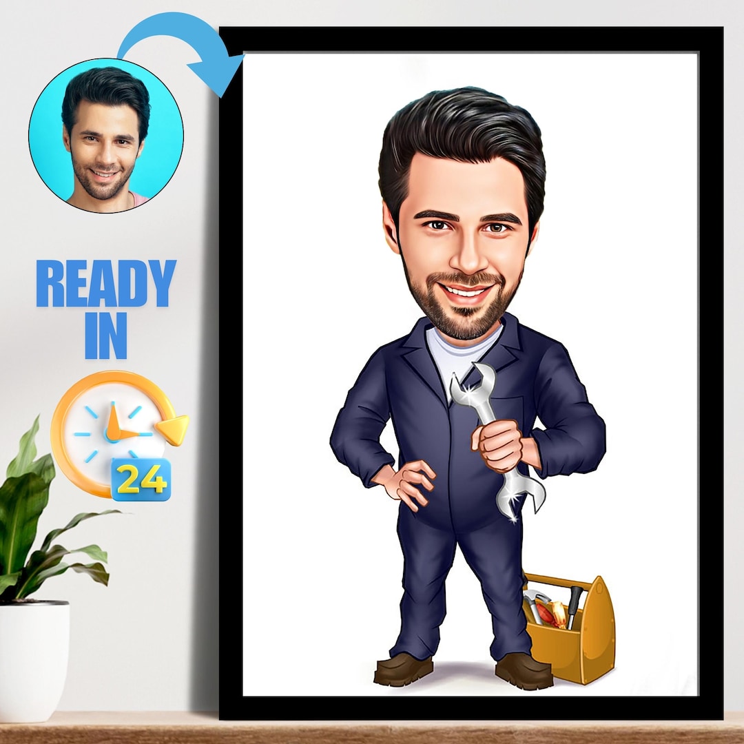 Auto Mechanic Caricature Mechanic Cartoon From Photo Mechanic Wall Art ...