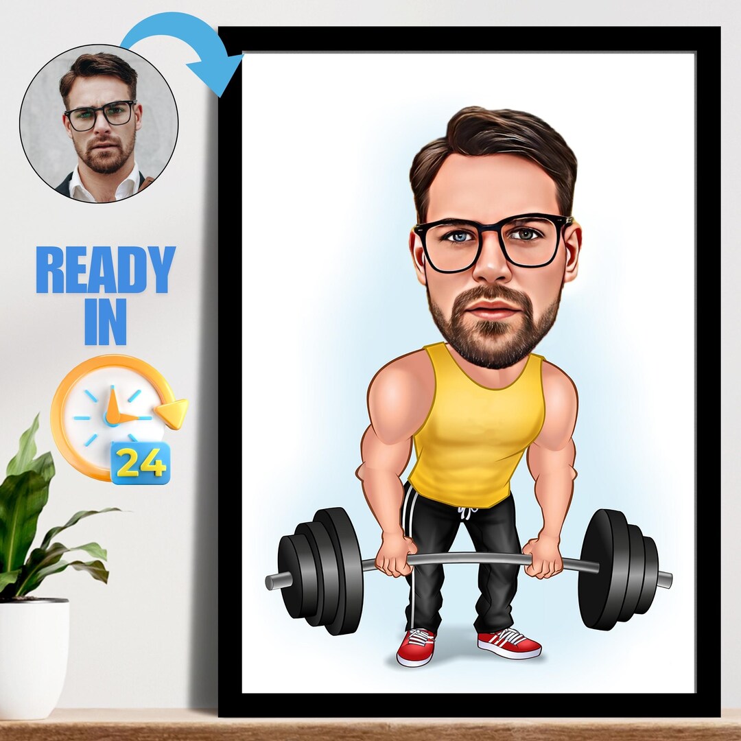Weightlifter Cartoon From Photo Gym Lover Wall Art Bodybuilder ...