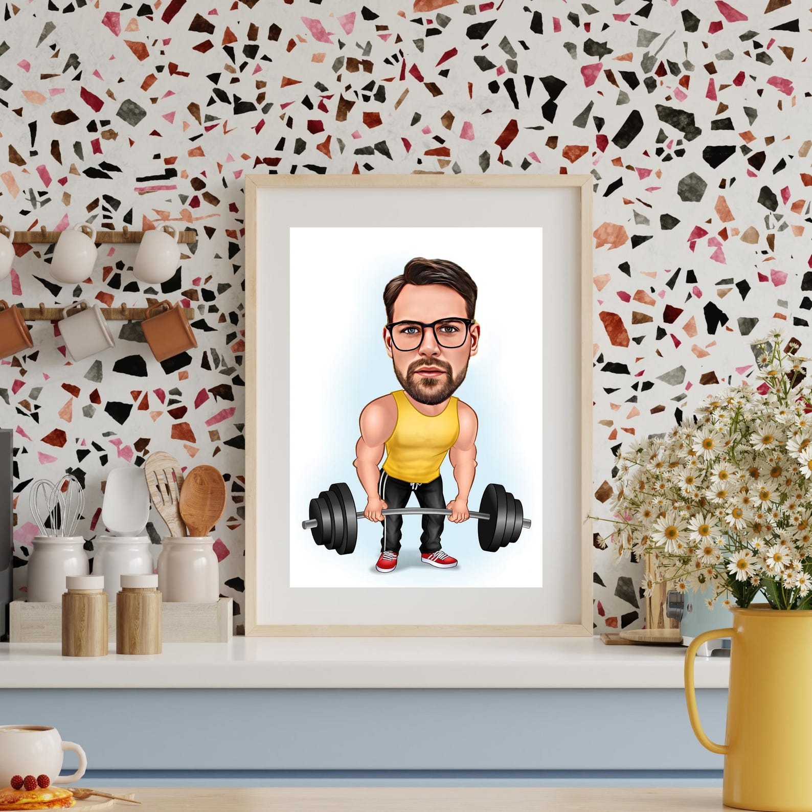 Weightlifter Cartoon From Photo Gym Lover Wall Art Bodybuilder ...