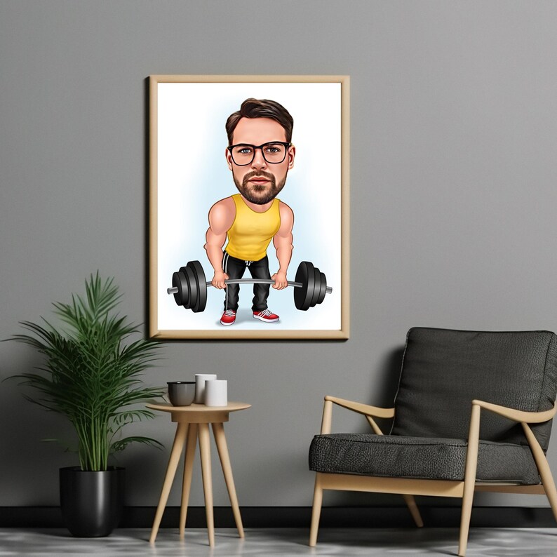 Weightlifter Cartoon From Photo Gym Lover Wall Art Bodybuilder ...