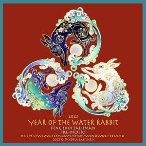 Black Blue Green White Water Rabbits Hare Bunny Feng Shui Chinese ...