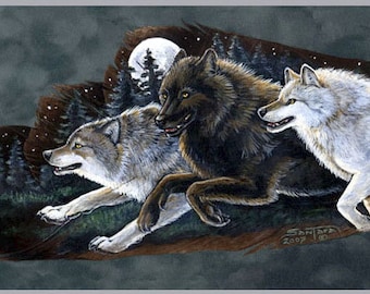 Arctic Wolf Pack Wildlife Art Painted Feather Print | Etsy