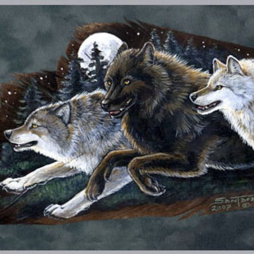 Wolf Pack Running Wildlife Art Painted Feather Print - Etsy