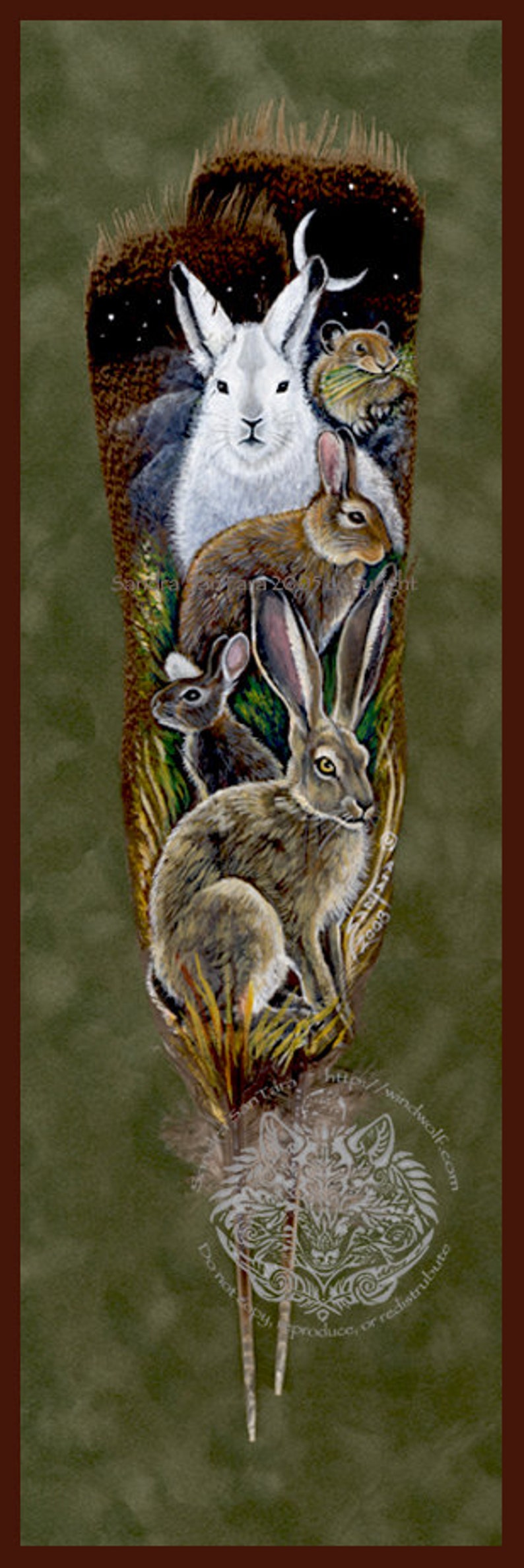 Rabbit Bunny Totem Wildlife Art Painted Feather Print - Etsy