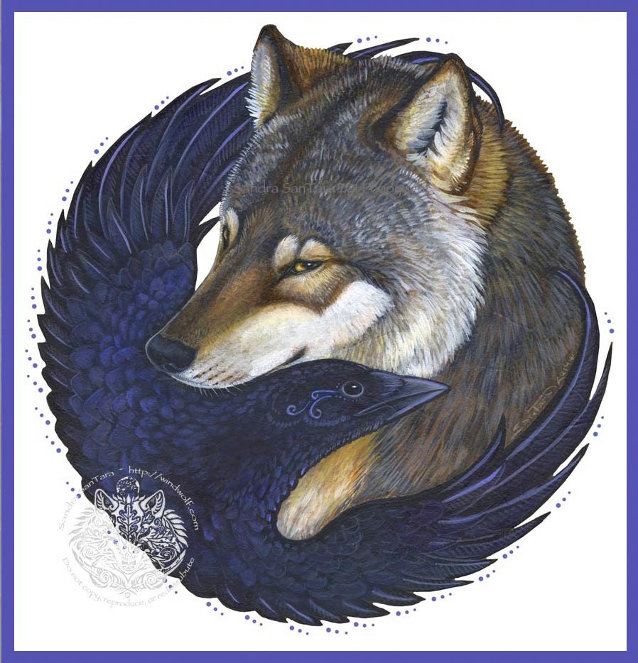 Wolf Crow Blackbird Embrace Spirit Animal Print - Etsy