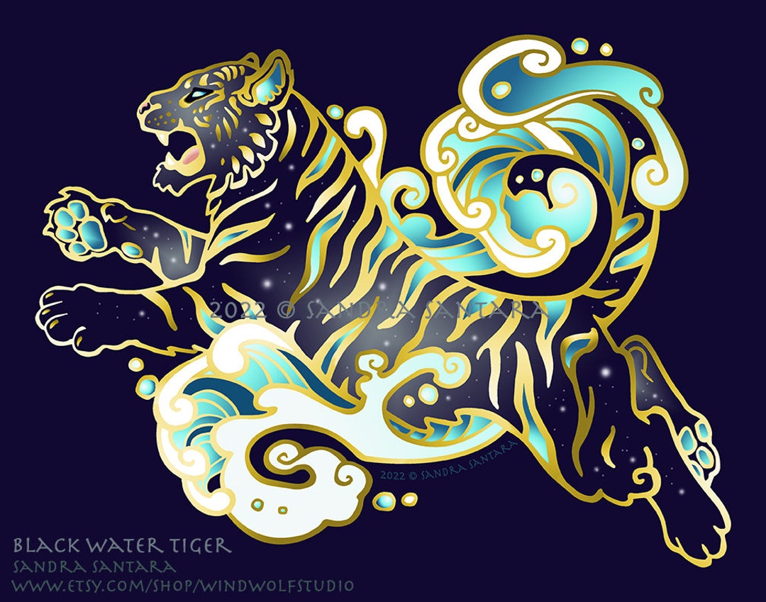 Lunar New Year Black Water Tiger Astrology Asian Zodiac Archival Print ...