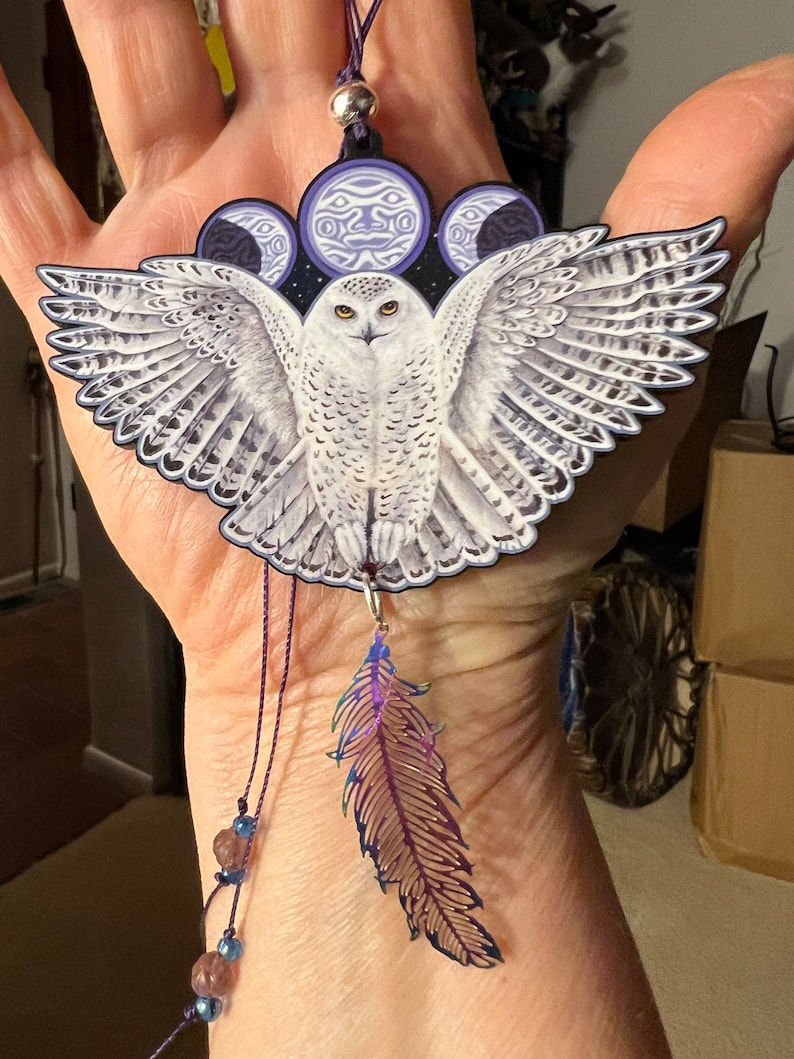 Snowy Owl Moon Phase Animal Spirit Laser Cut Wood Ornament Talisman - Etsy