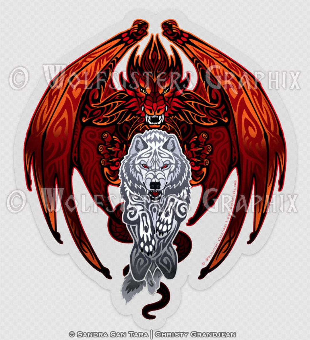 Red Dragon White Wolf Decal Sticker - Etsy