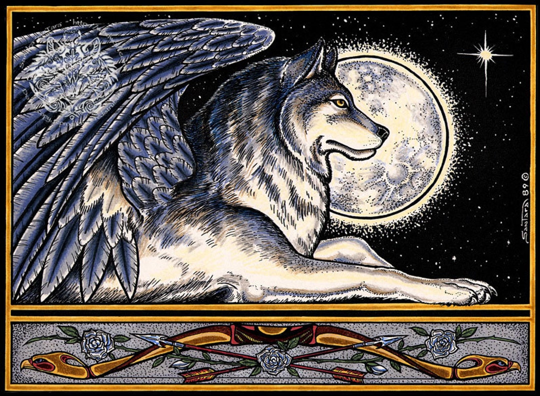 Winged Wolf Guardian Fantasy Print - Etsy