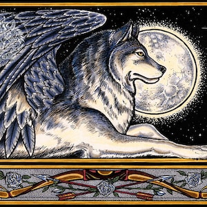 Winged Wolf Guardian Fantasy Print - Etsy