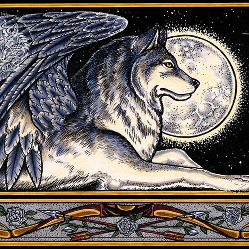 Fantasy Winged Antho Wolf Werewolf Print - Etsy