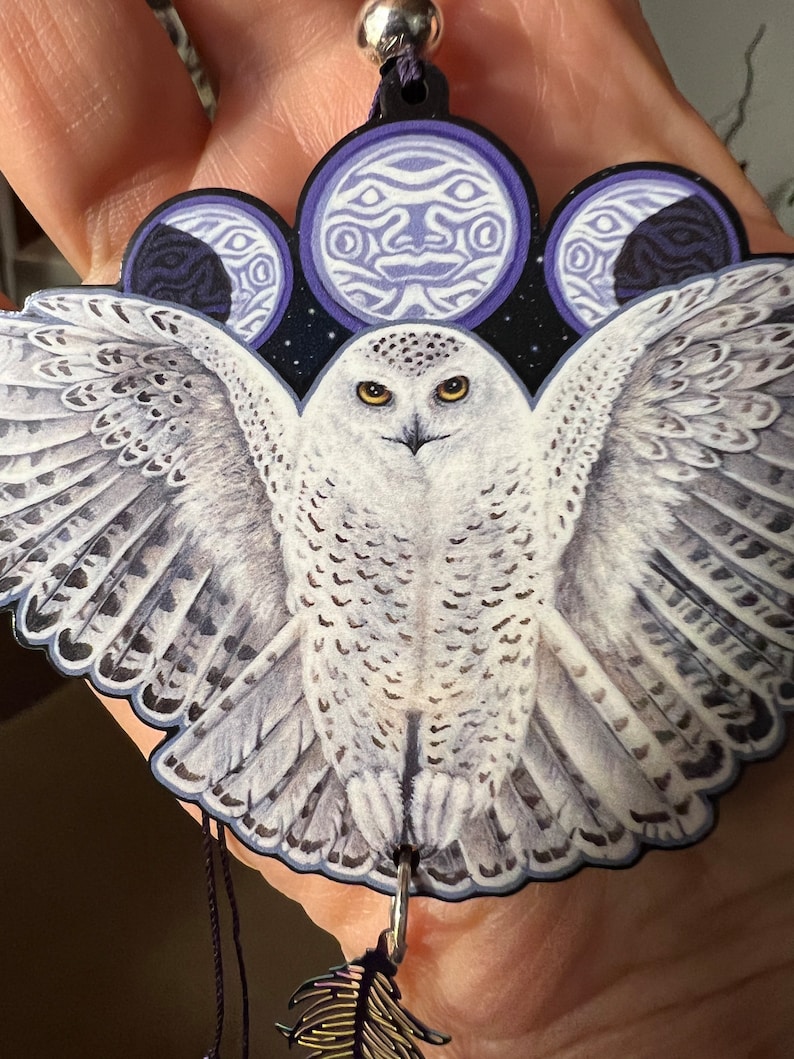 Snowy Owl Moon Phase Animal Spirit Laser Cut Wood Ornament Talisman - Etsy