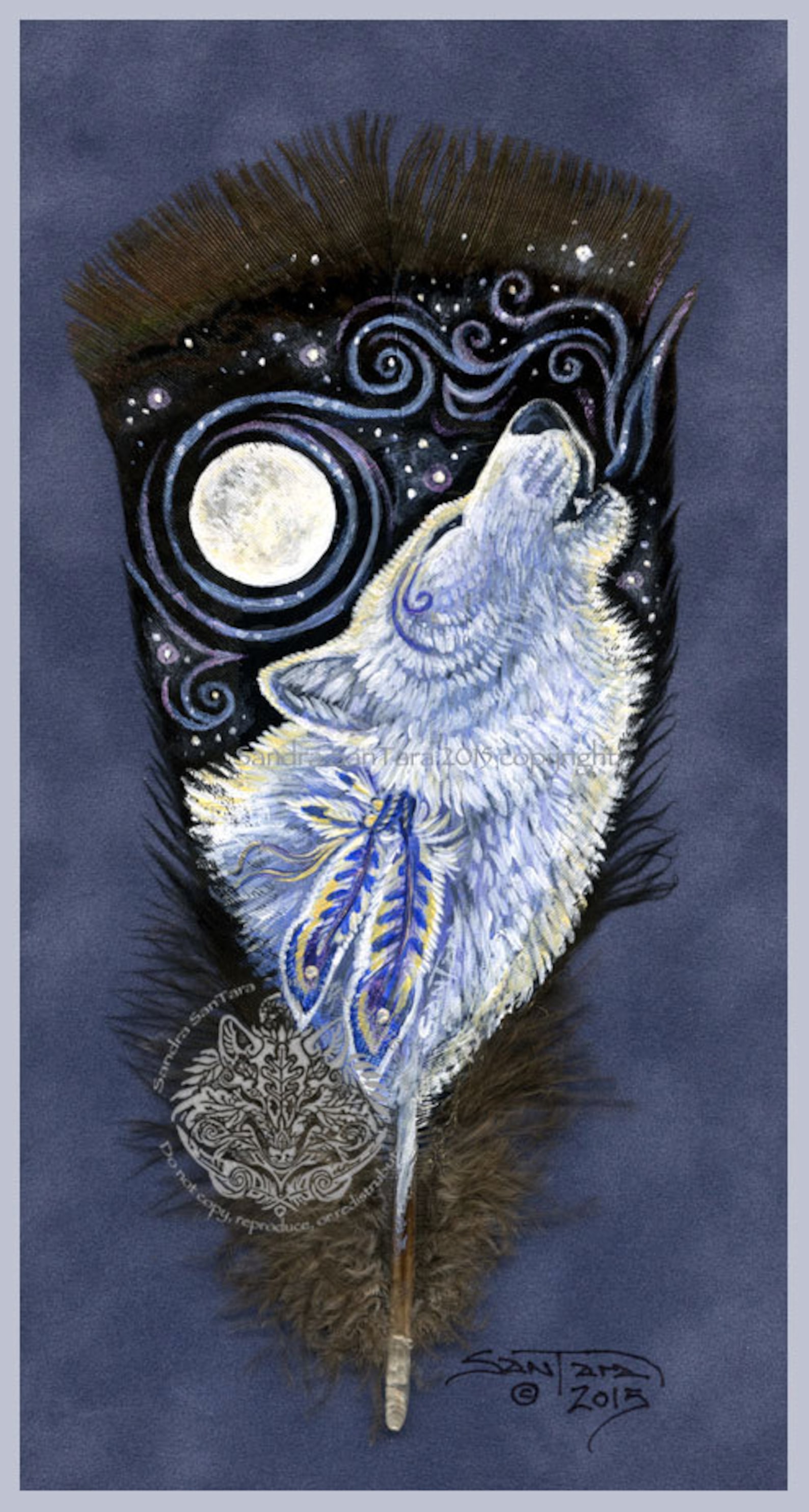 Mystical White Wolf Howling Wildlife Art Painted Feather Print - Etsy