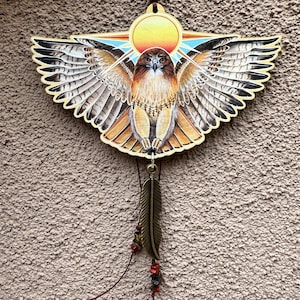 Sun Hawk Red Tailed Hawk Animal Spirit Laser Cut Wood Ornament Talisman ...