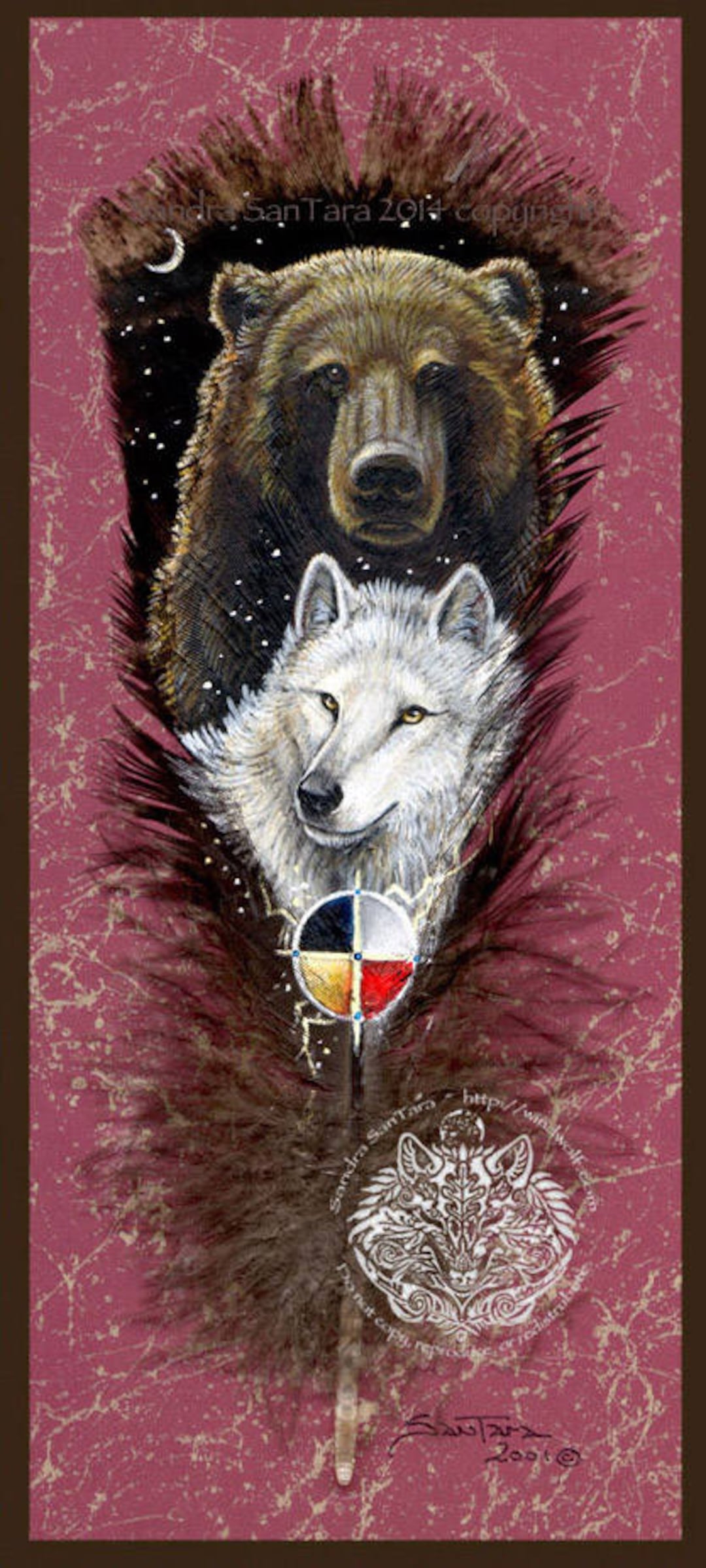 Brown Bear White Wolf Wildlife Art Painted Feather Print - Etsy