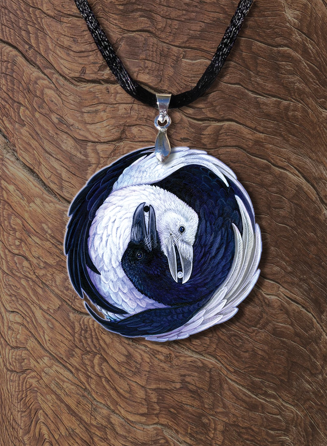Black White Ravens Yin Yang Norse Wooden Printed Pendant - Etsy