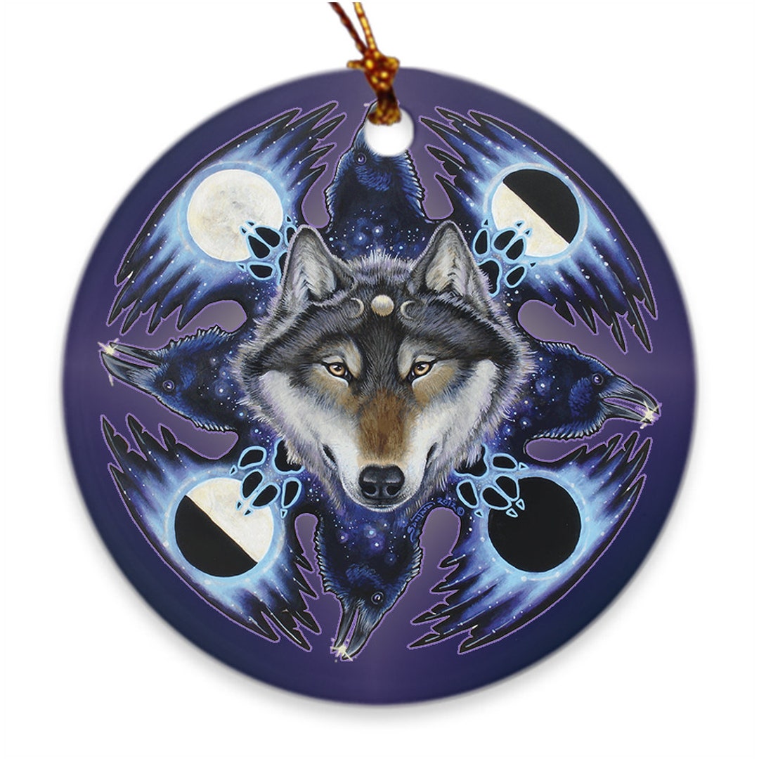 Wolf Ravens Moon Phases Porcelain Ornaments - Etsy