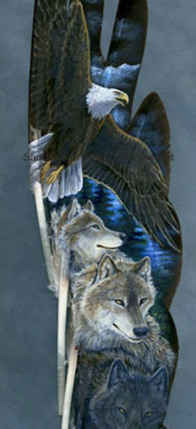 Buy Bald Eagle and Wolf Pack Wildlife Art Painted Feather Print Online ...