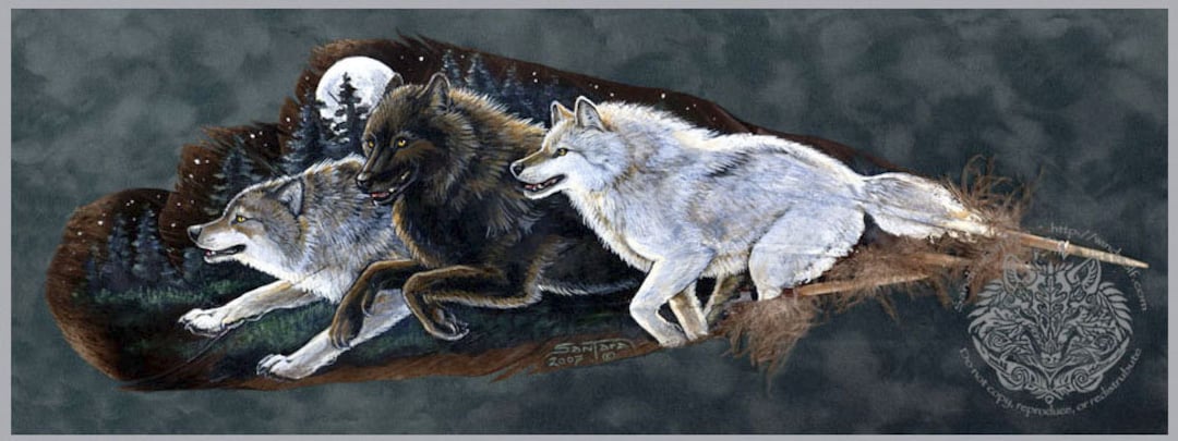 Wolf Pack Running Wildlife Art Painted Feather Print - Etsy