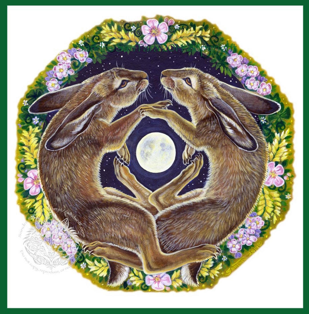 Dance of the March Hares Rabbit Spirit Animal Spring Print - Etsy