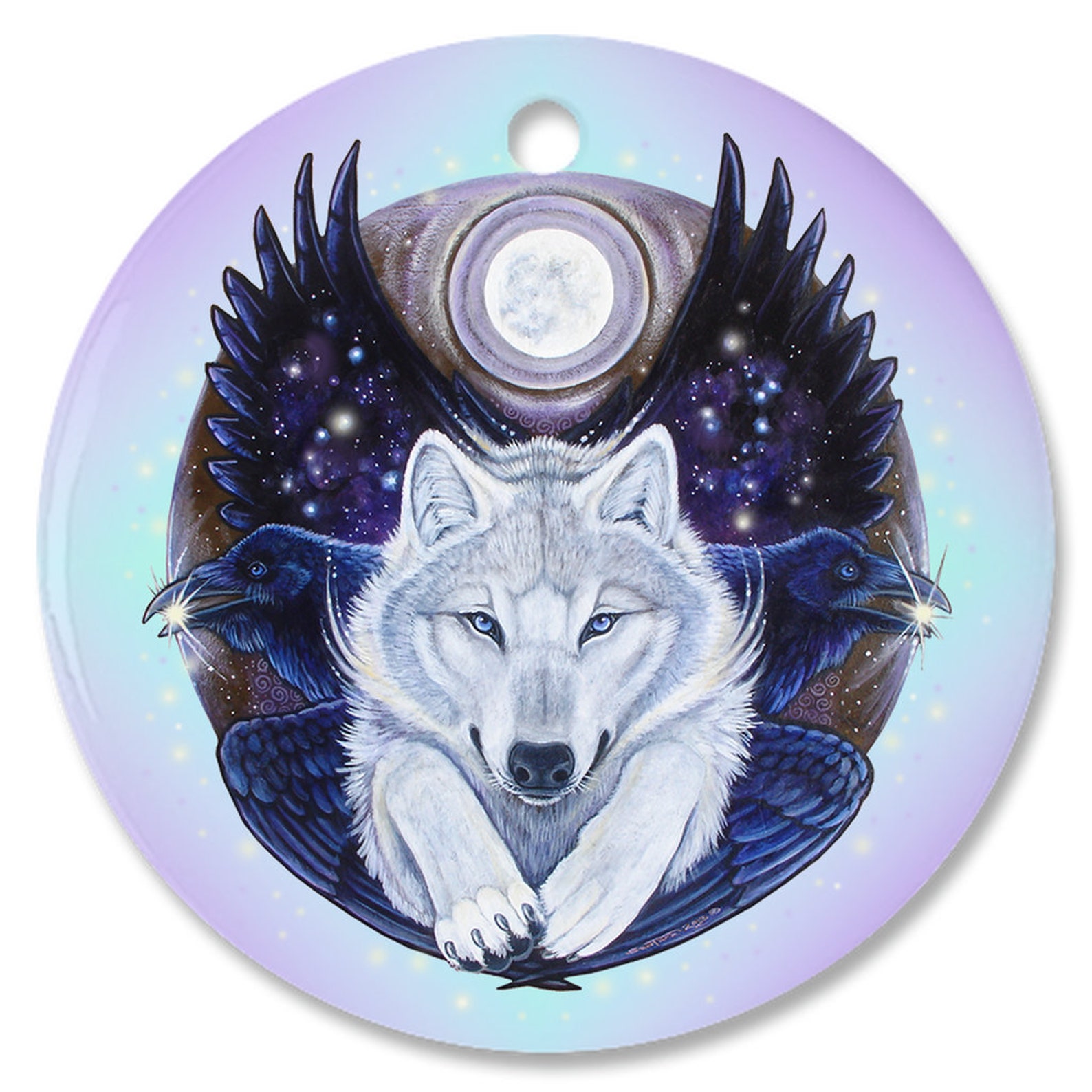 Mystical Angel White Wolf Raven Wings Holiday Porcelain Ornament - Etsy