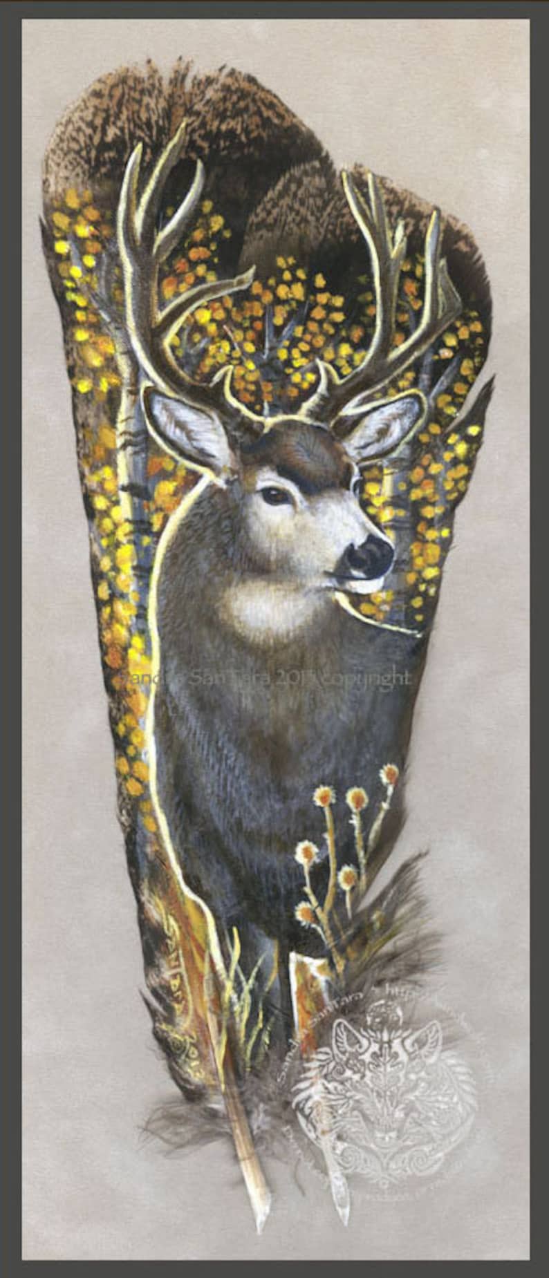 Mule Deer Stag Wildlife Art Painted Feather Print - Etsy