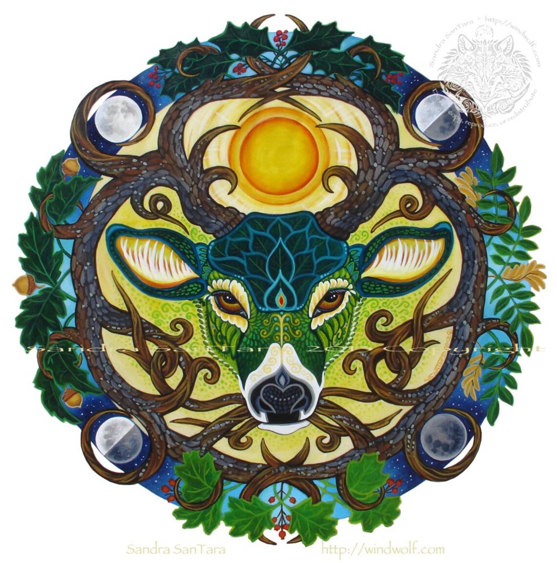 Green Man Deer Stag Pagan Cernunnos Spirit Animal Moon Phases - Etsy