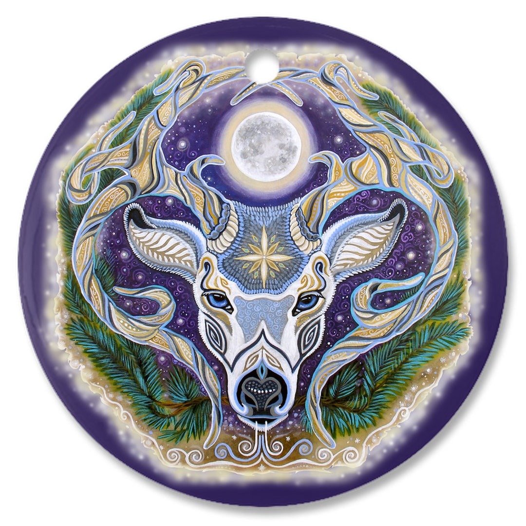 Winter Solstice Stag Yule Holiday Porcelain Ornament - Etsy