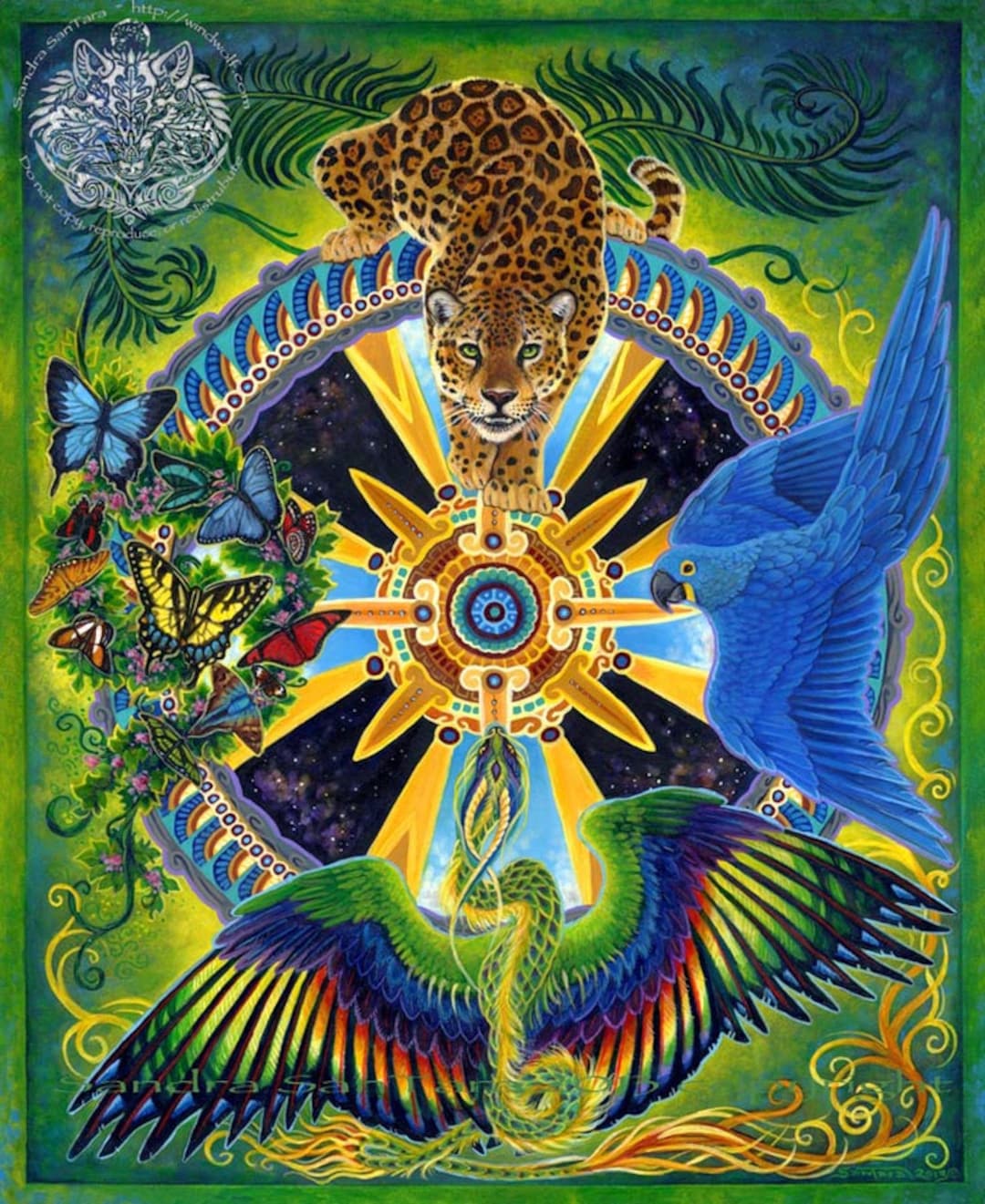 Mayan Aztec Jaguar Parrot Butterflies Rainforest Spirit Animal Shield ...