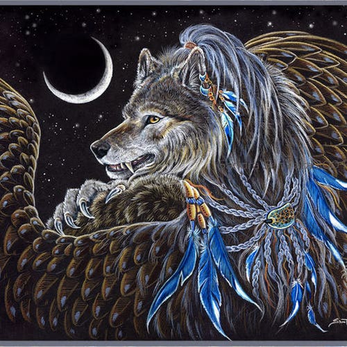 Fantasy Winged Antho Wolf Werewolf Print - Etsy